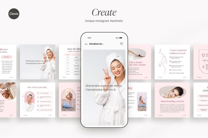 Pink Health and Wellness Templates Wellness Social Media - Etsy