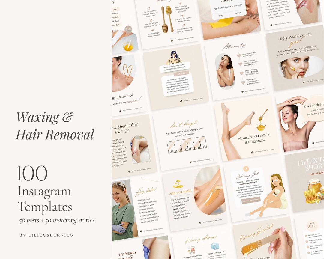 100 Waxing Templates Hair Removal Templates Waxing Instagram Posts ...