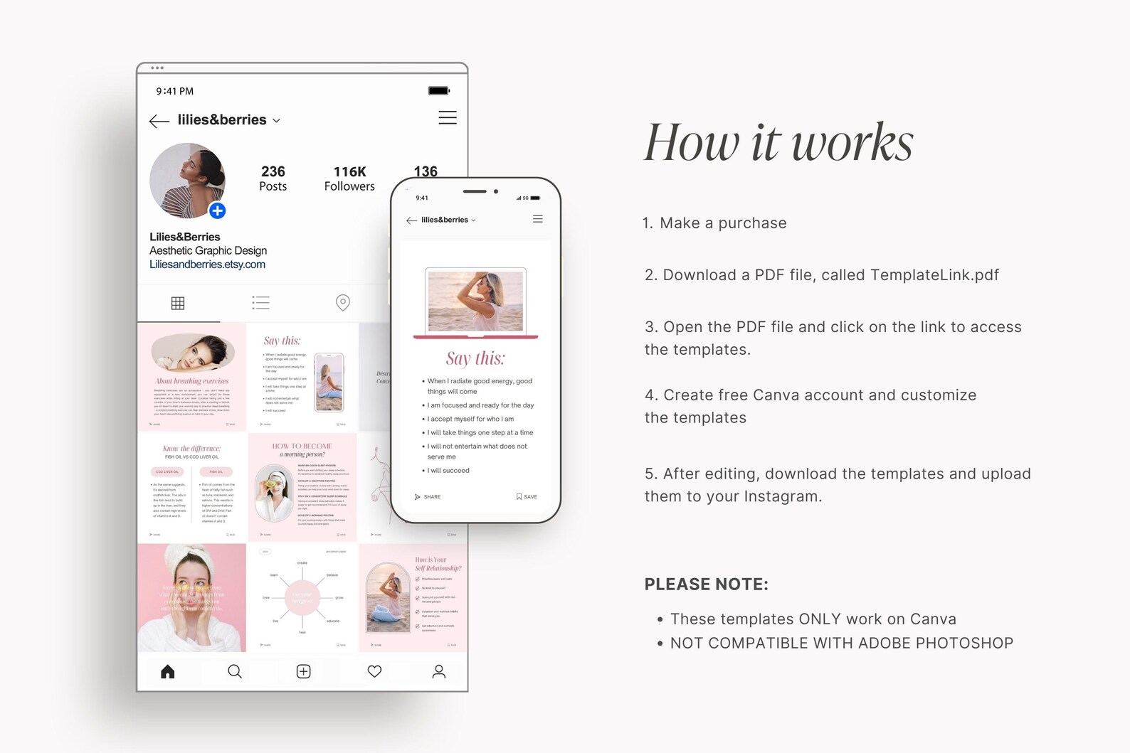 Pink Health and Wellness Templates Wellness Social Media - Etsy