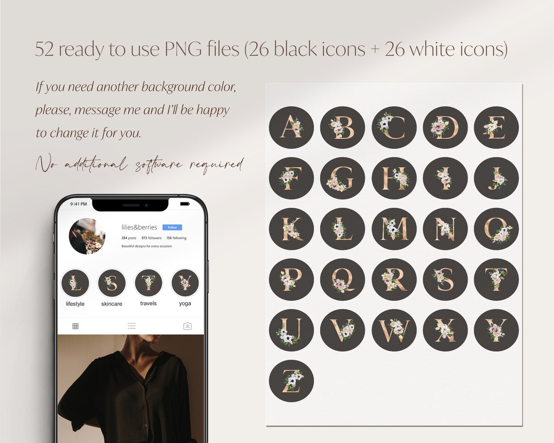 Alphabet Instagram Highlight Icons Black Ig Story Highlight - Etsy