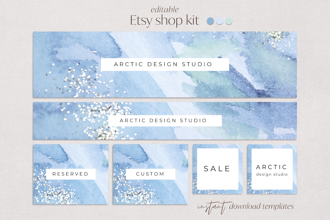 Blue Etsy Banner Template Watercolor Etsy Branding Kit Etsy Shop Banner ...