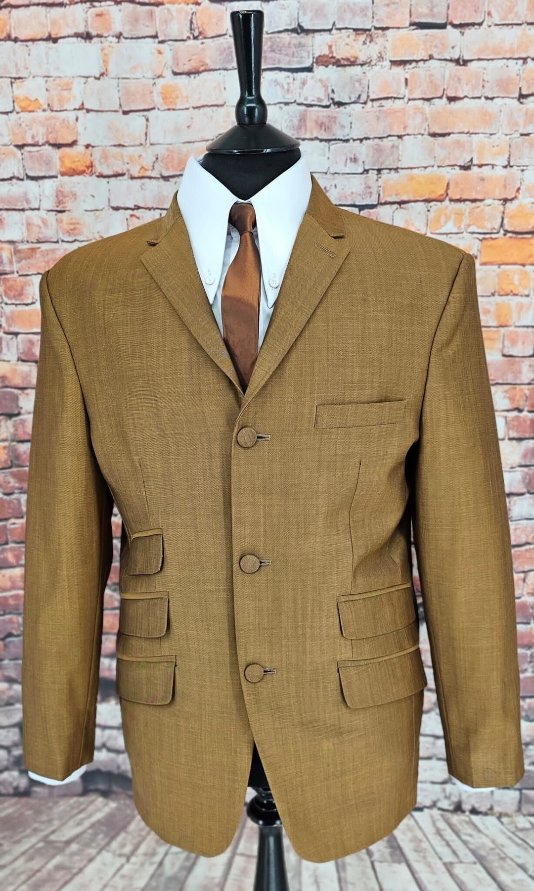 Mod Suit Skinhead 3 Button Tailored Fit Bronze & Black Fine 100% Wool ...