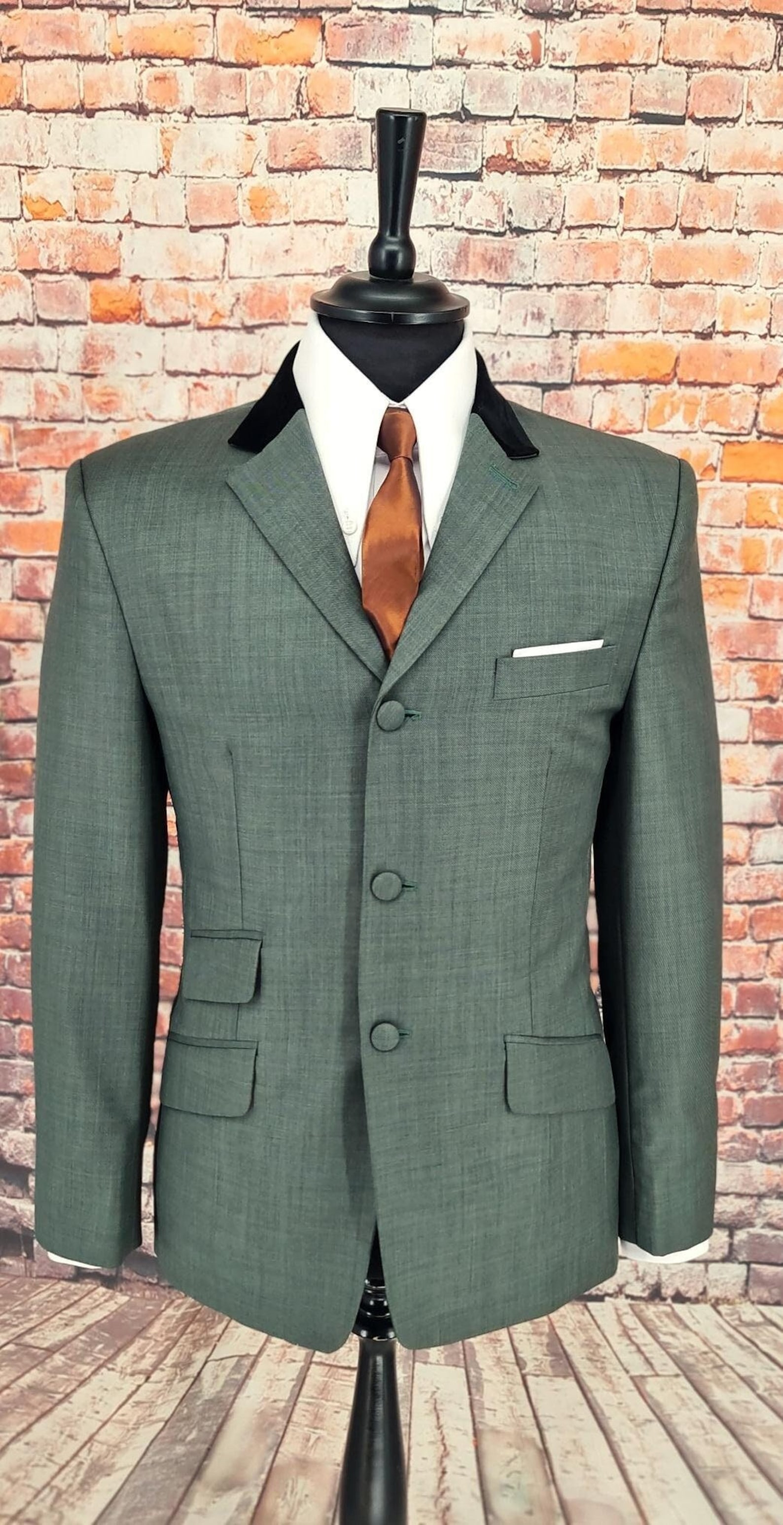 Mod Suit Skinhead 3 Button Tailored Fit Green & Black Fine 100% Wool ...