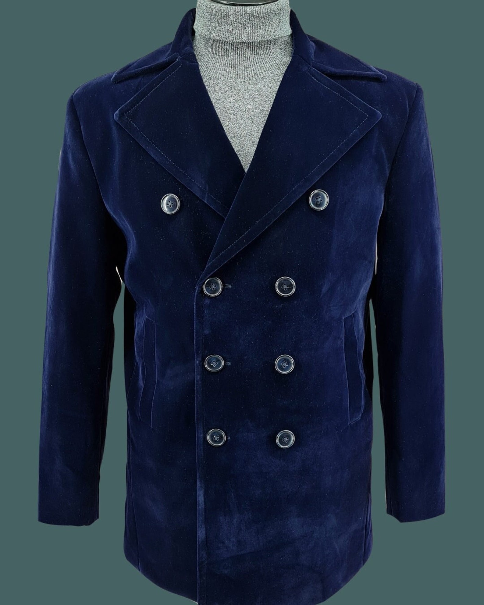 Wilde Modclothin Navy Velvet Jacket 8 Button Double Breasted Retro ...