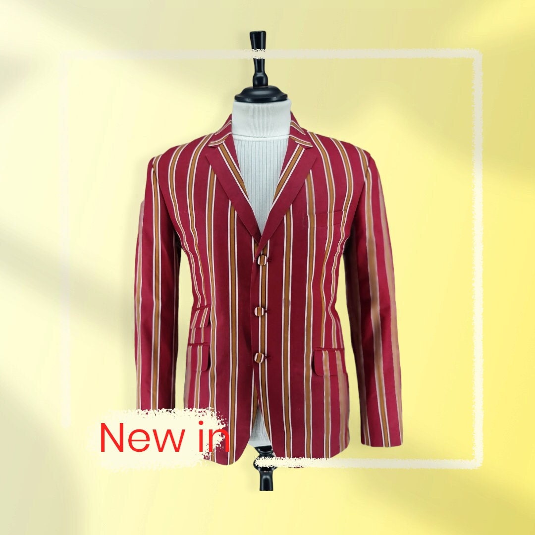 Burgundy Gold Striped Boating Blazer Mod Jacket Striped Jacket Sport ...