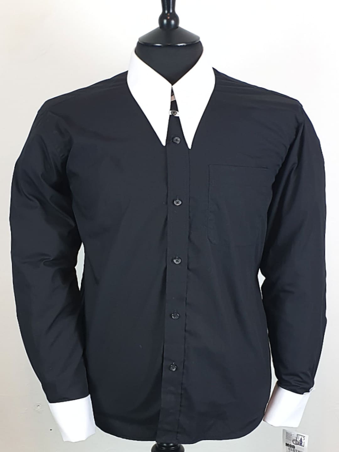 Mens Spearpoint Collar Brand New Spencer 1960s Shirt Black and White ...