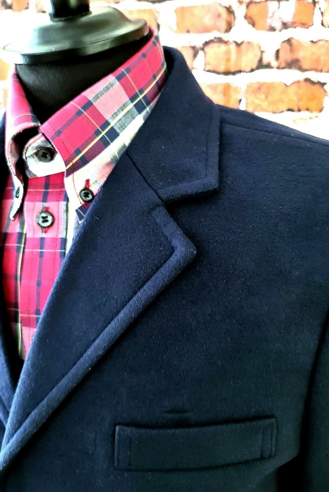Navy Wool Overcoat: Modclothin' 3/4 Length, Red Lining - Etsy