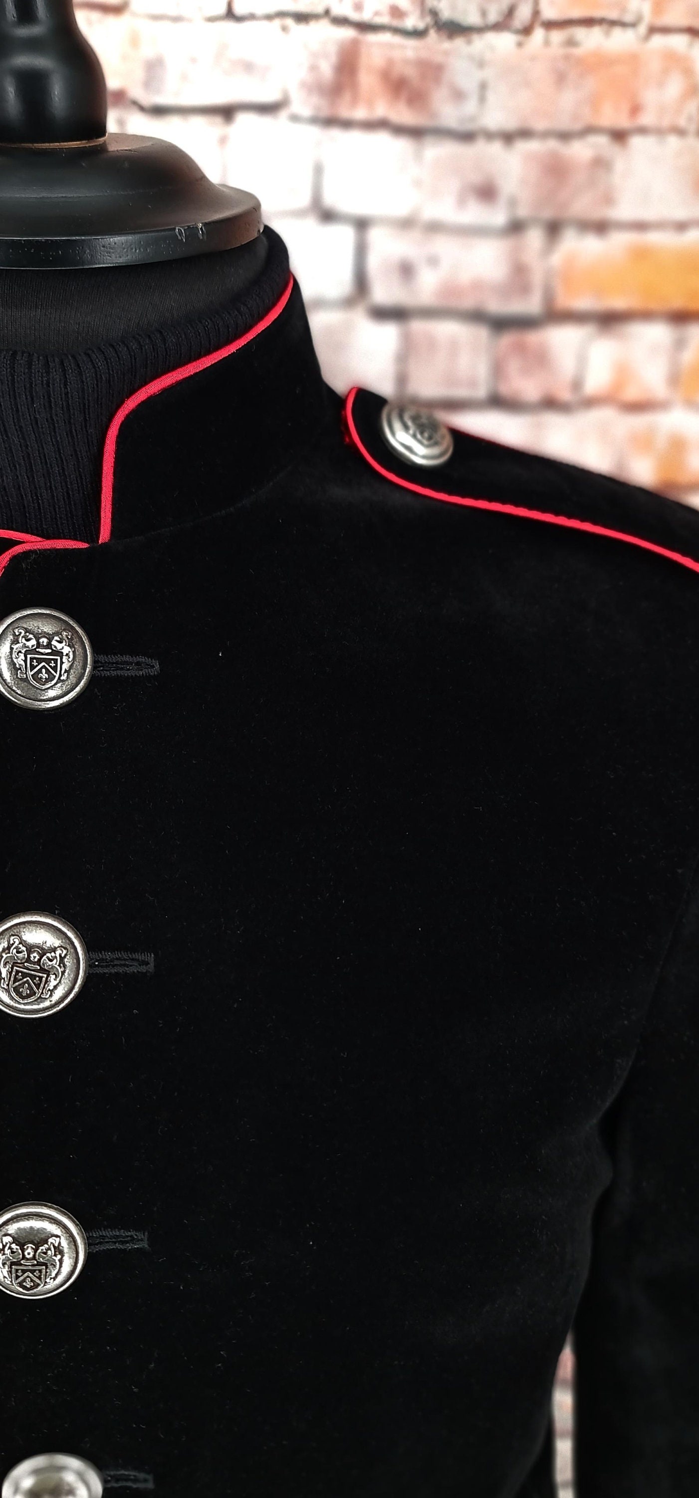 Black Velvet Military Style Jacket Retro 1960's Mod Jacket Tailor Fit ...