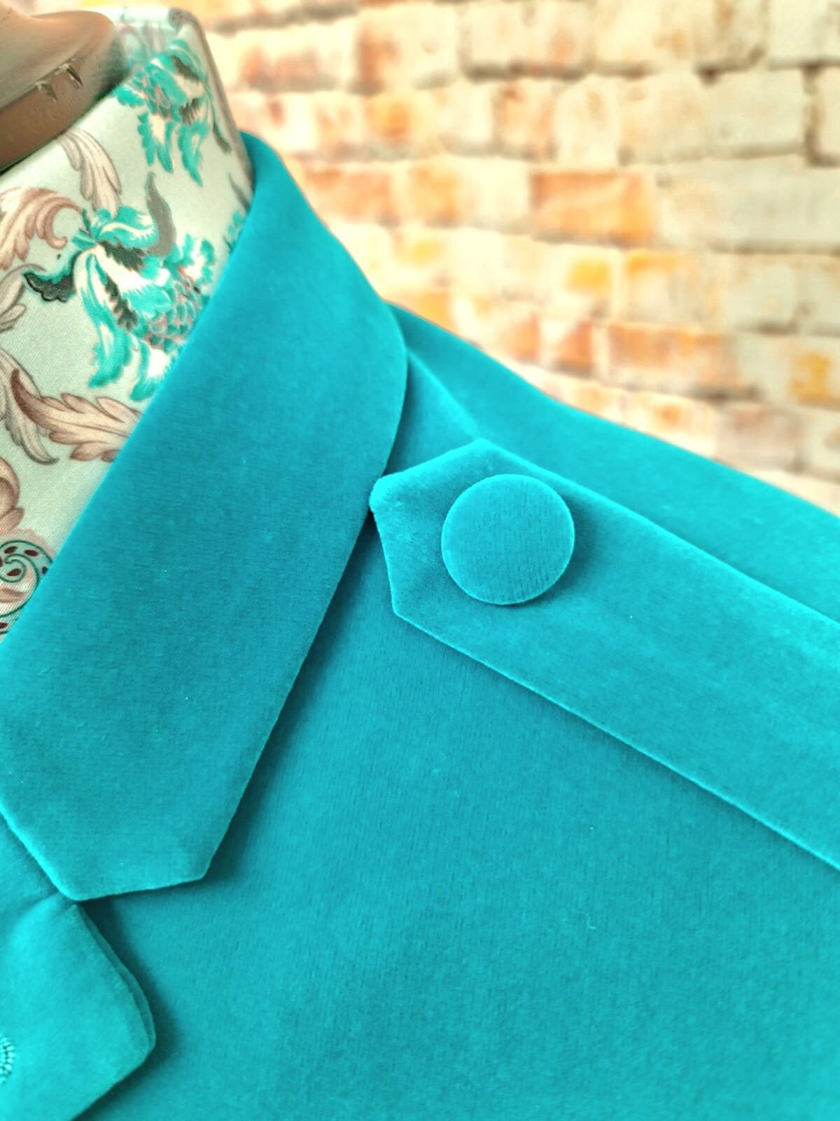 Teal Velvet Safari Jacket Retro 1960's Mod Jacket 4 Top Flap Pocket ...