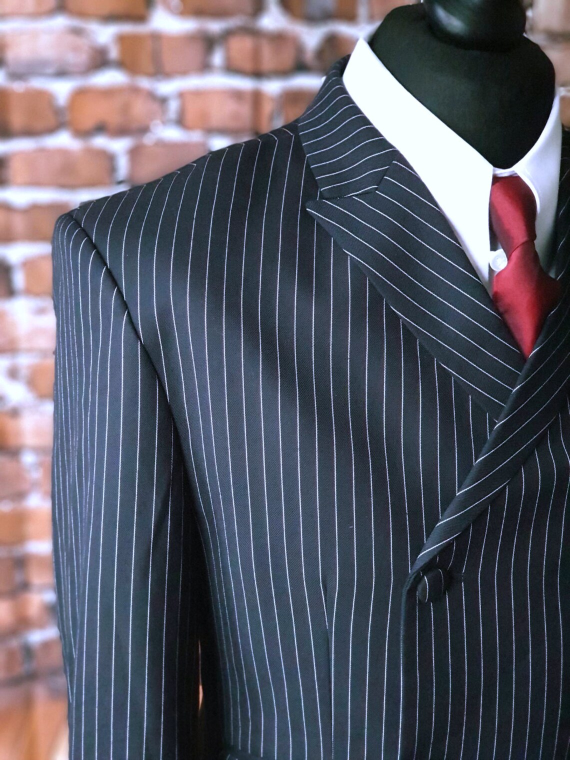 Mod Suit Double Breasted Suit Black and White Pinstripe 100% Wool Mix ...