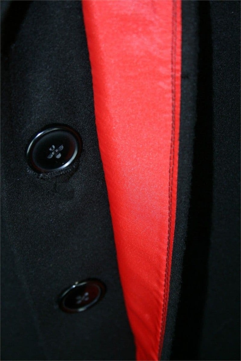 Black Wool Blend Mod Overcoat - 3/4 Length, Red Lining - Etsy
