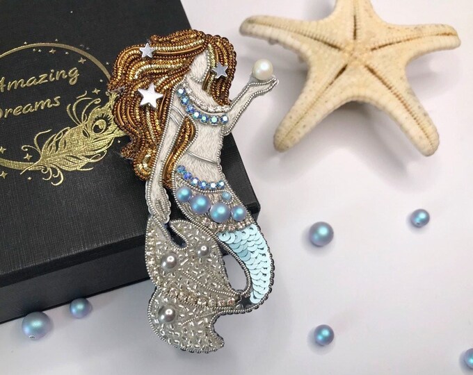 The Mermaid Brooch Pin, Handmade Embroidery - Etsy
