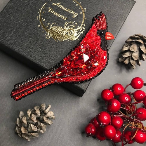 Cardinal Bird Brooch/pin Cardinal Beaded Bird Red Bird - Etsy