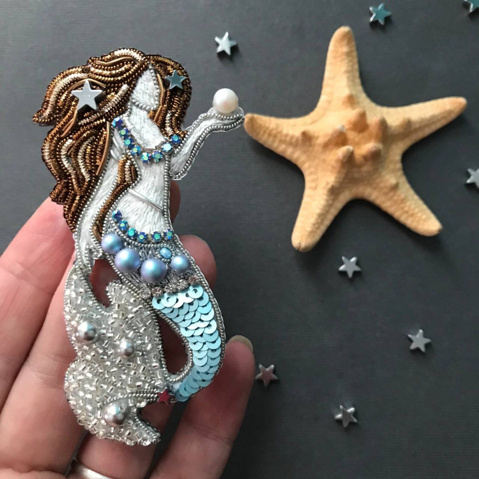 The Mermaid Brooch Pin Handmade Embroidery - Etsy