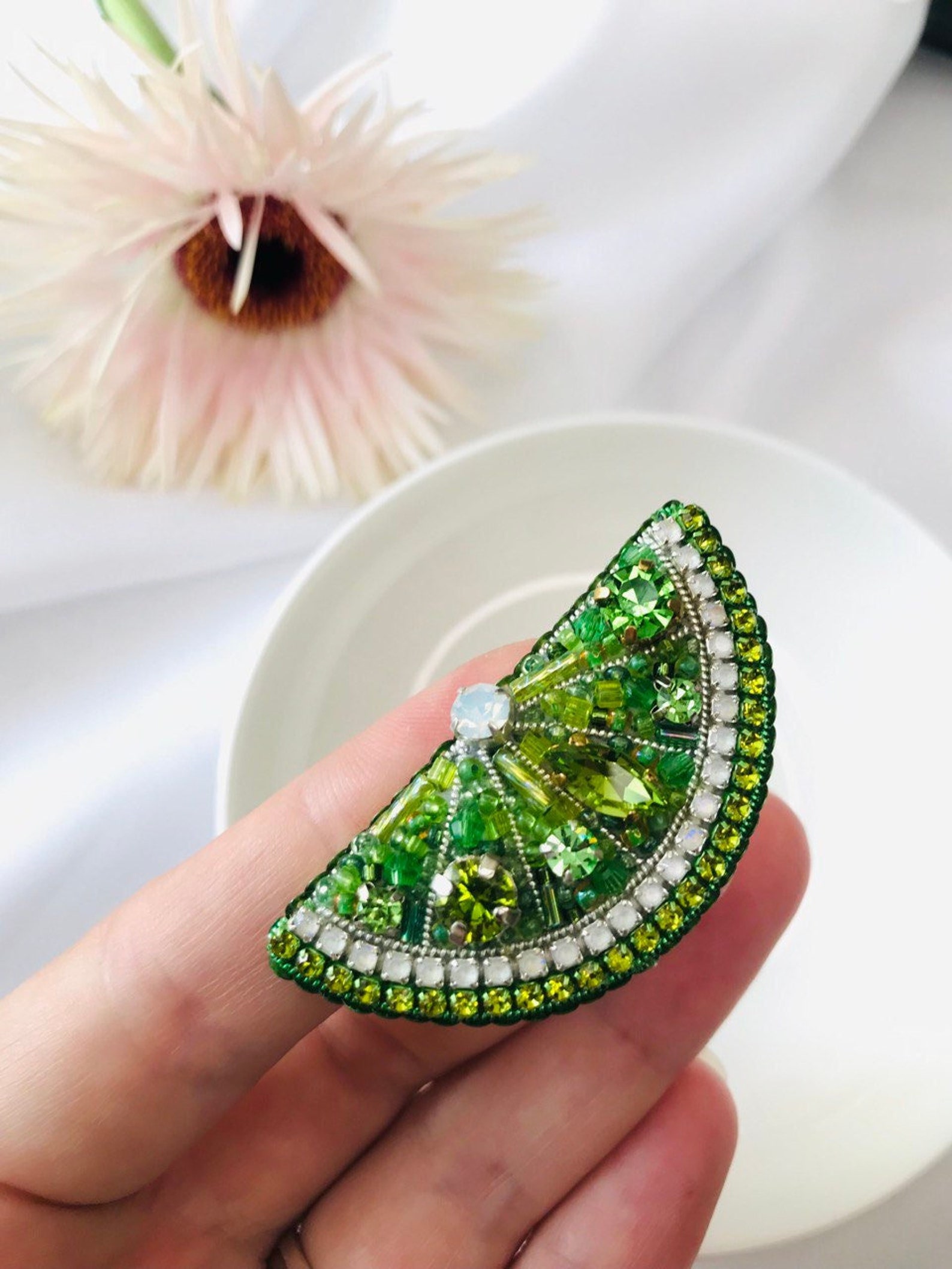 Lime Slice Pin, Juicy and Colorful Lime Beaded Handmade Brooch - Etsy