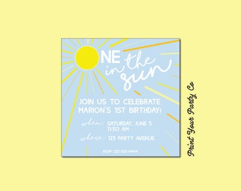 One in the Sun Birthday Invitation: Editable Template (5x7) (digital ...