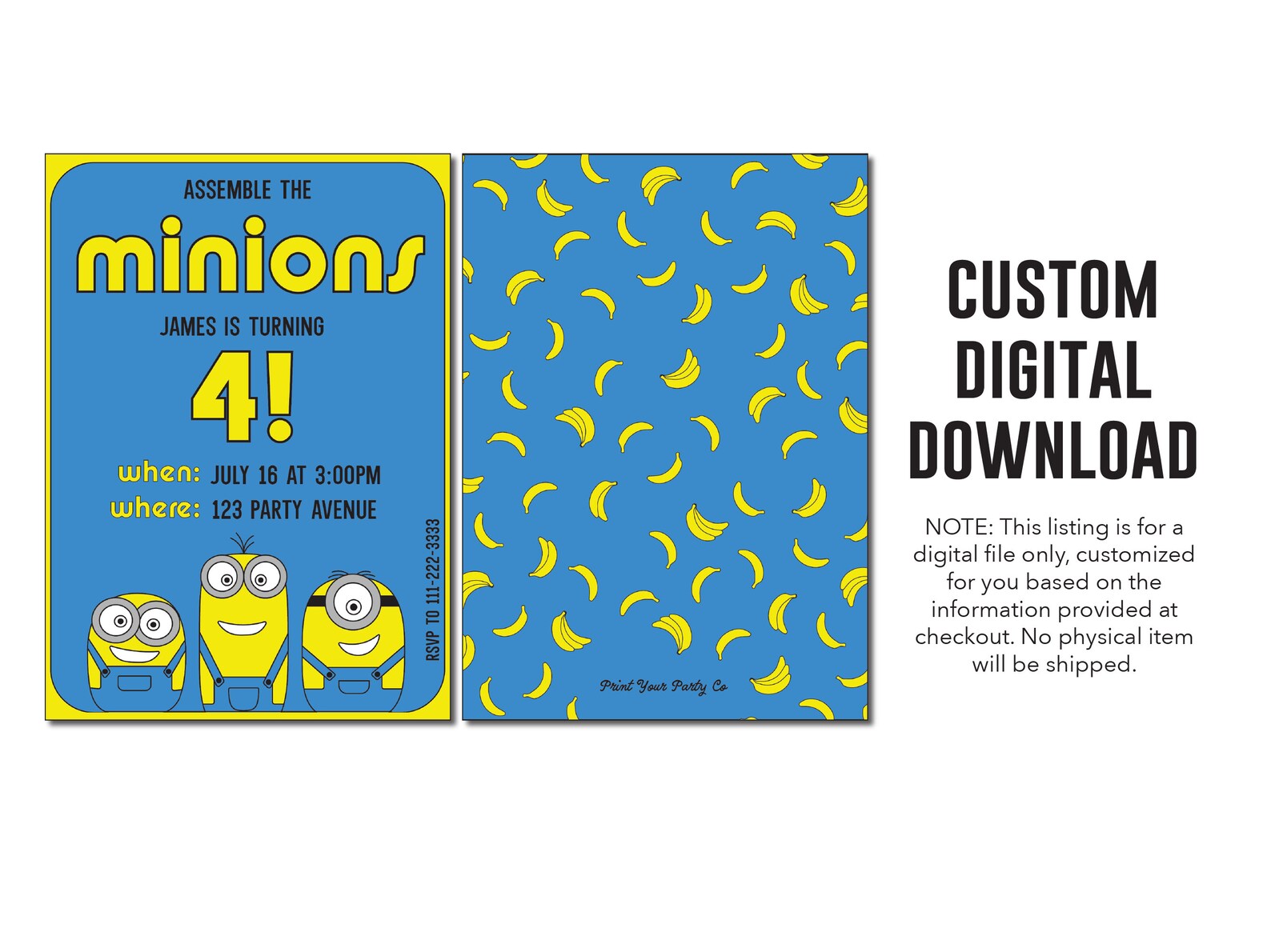 Minion Birthday Party Invitation_custom Digital Download - Etsy