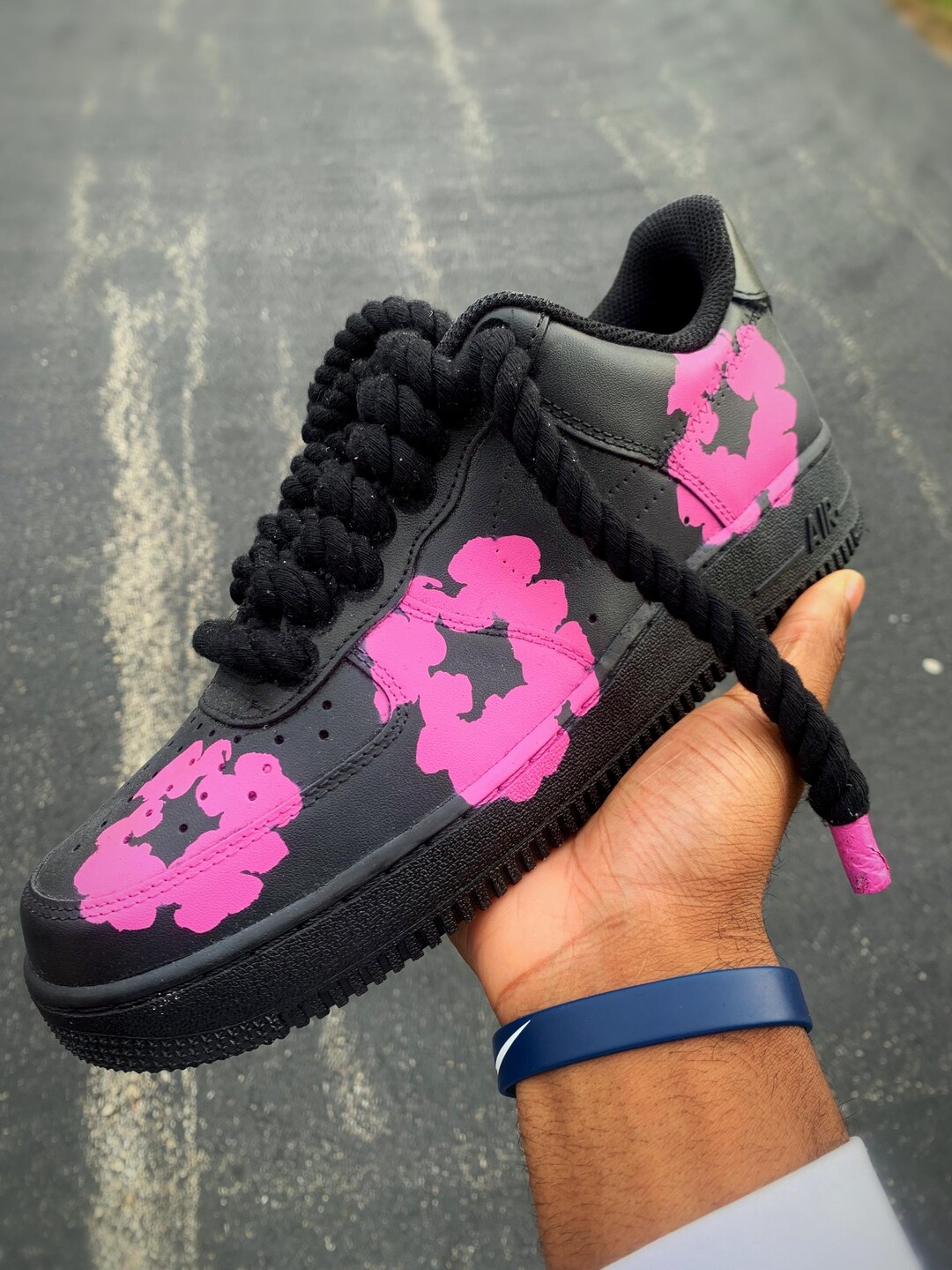 Custom Black and Pink Flower Print Af1’s| Custom Fashion Shoes| Rope ...