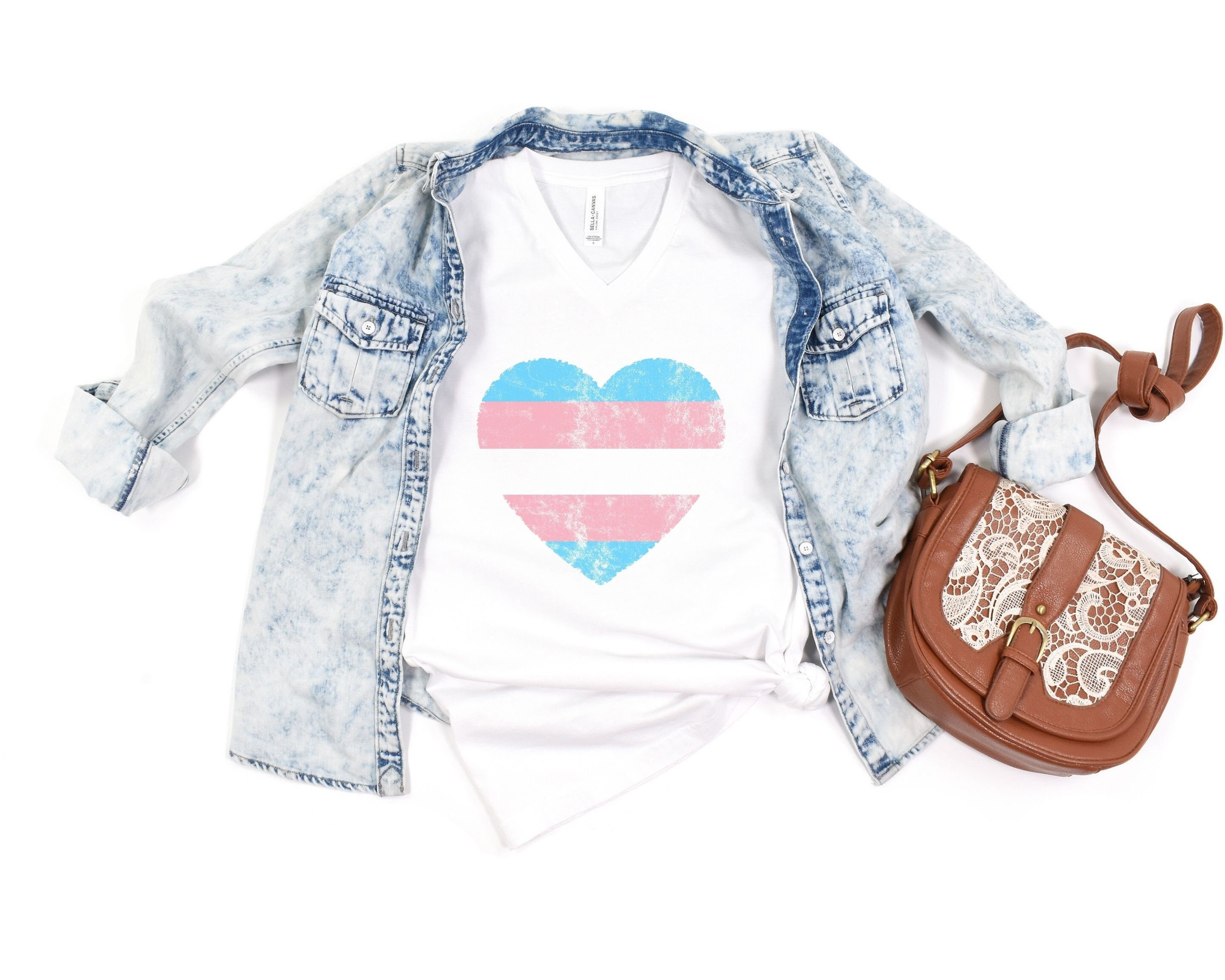 Trans Shirt With Transgender Pride Flag Heart, Transgender Clothing, V ...