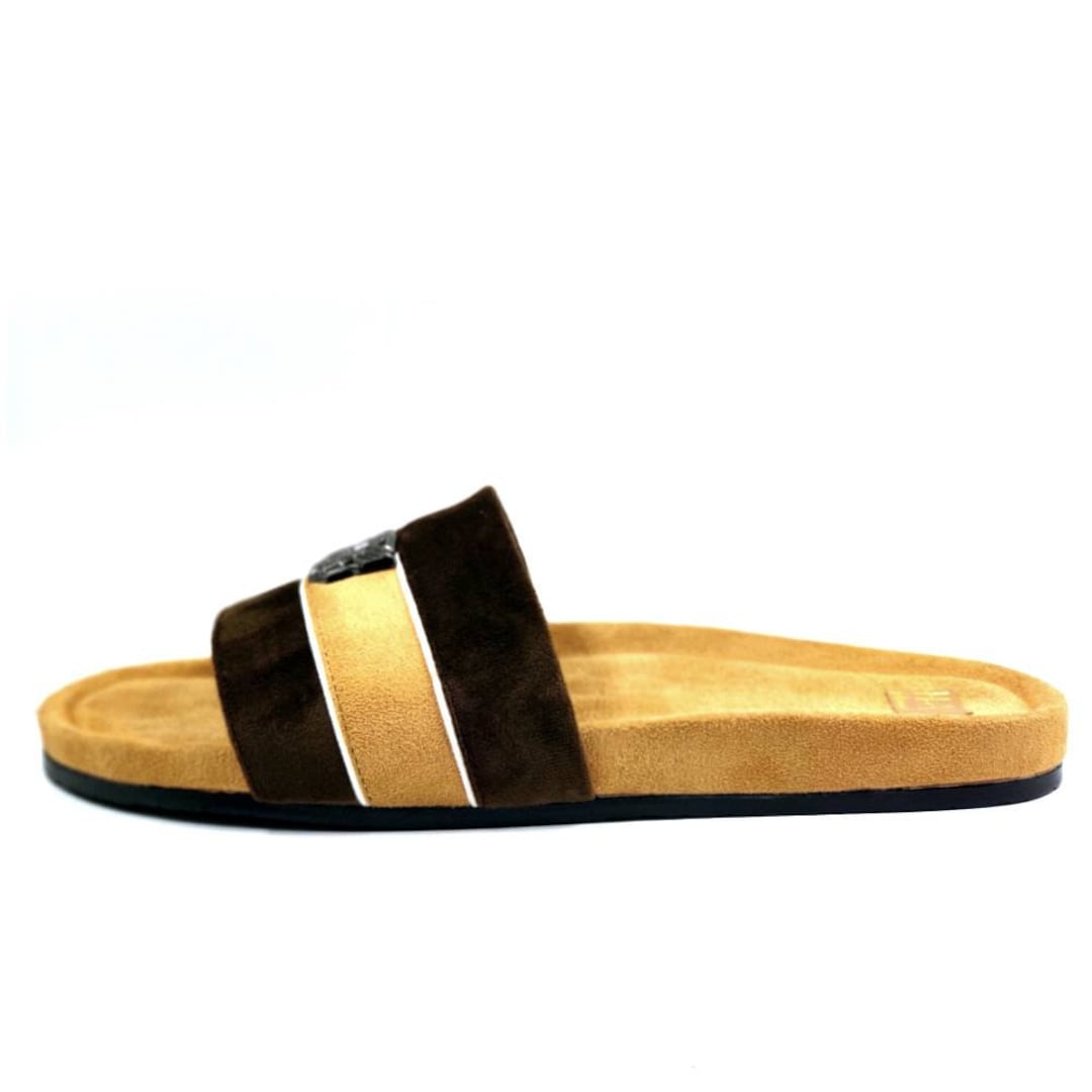 Brown Velvet Beige Suede Men Slippers Slip Ons Flip Flops | Gift for ...