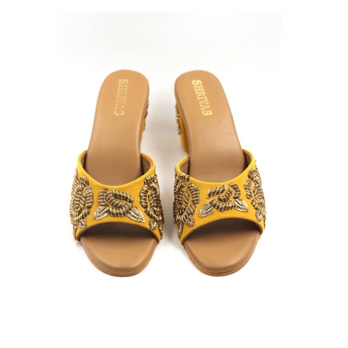 Ethnic Indian Women Mustard Heel With Embroidery Wedding Heels Bridal ...