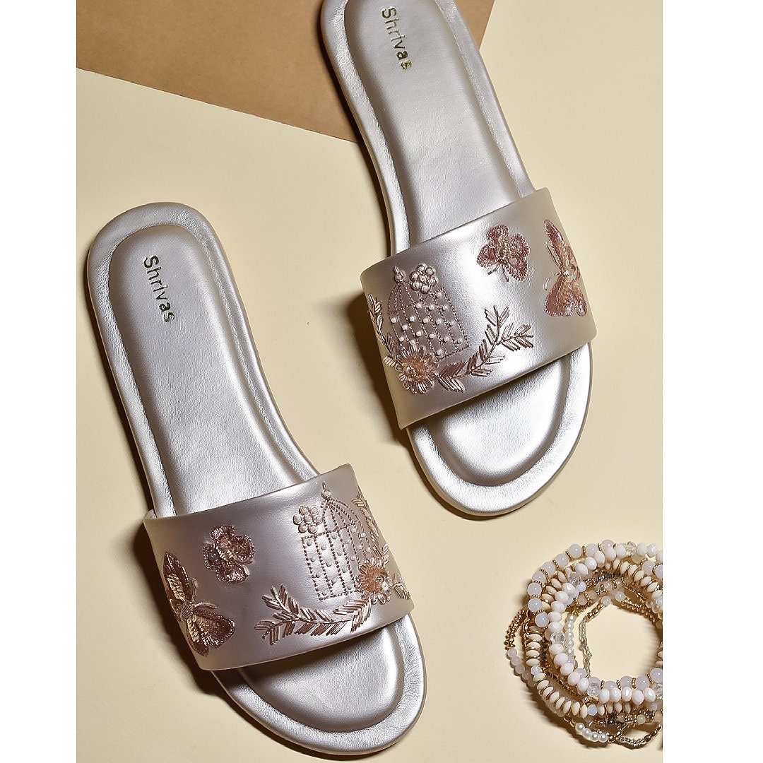 Ethnic Indian Women Handmade Champagne Gold Vegan Leather Strappy Open ...