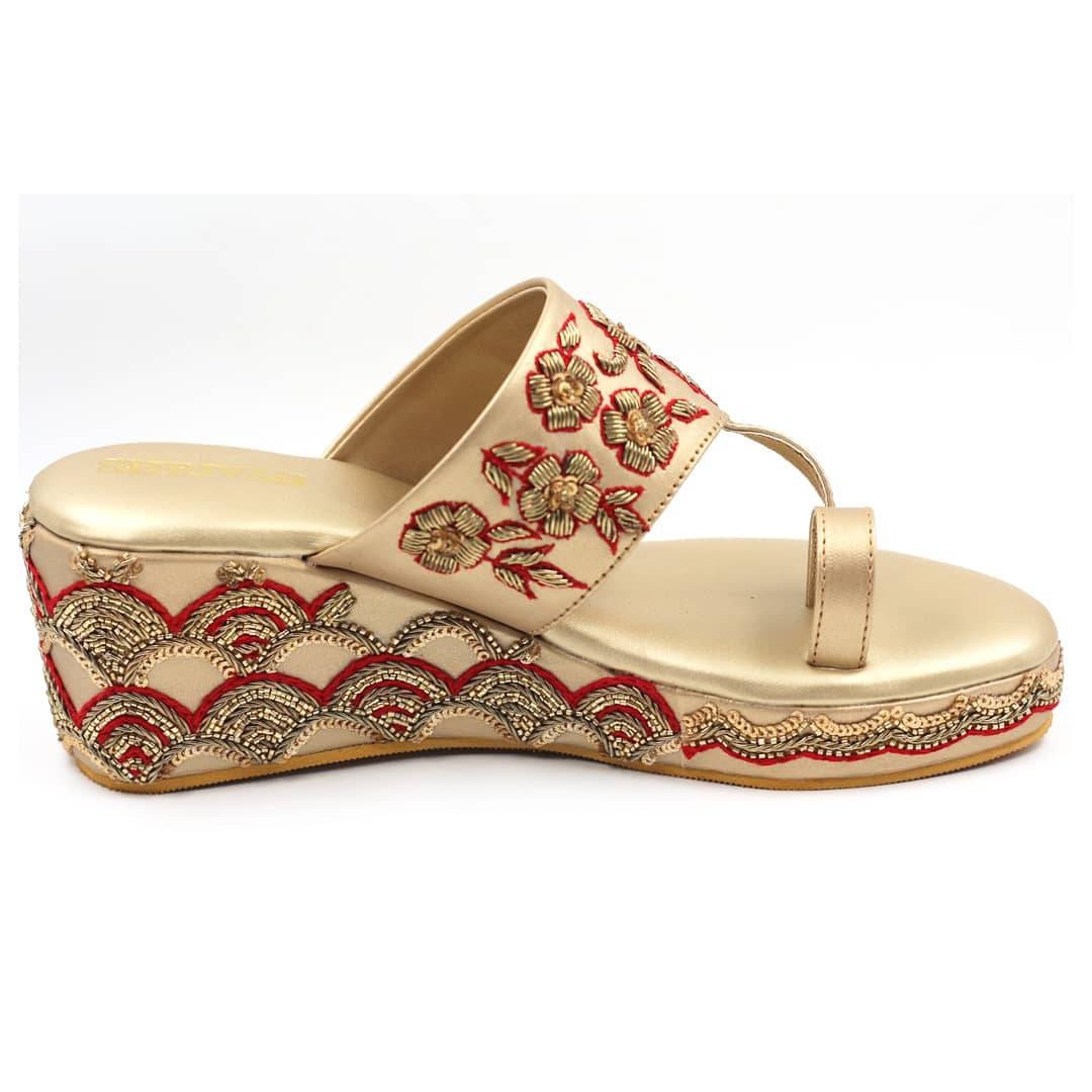 Ethnic Indian Bridal Women Synthetic Leather Gold Wedges With - Etsy UK