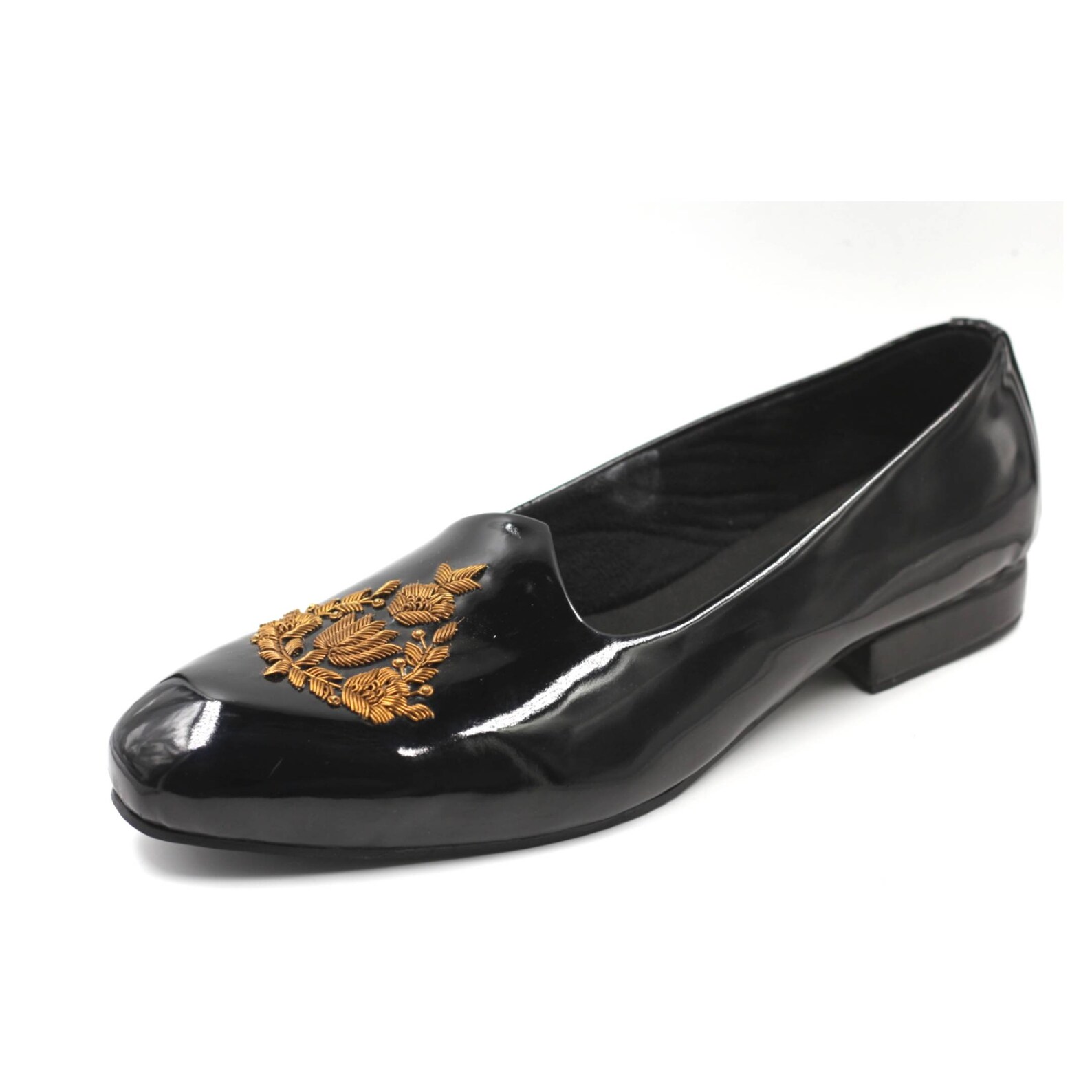 Handmade Black Vegan Leather Mojdi Shoes, Zardozi Embroidered Loafers ...