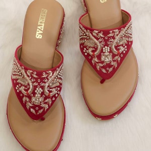 Embroidered Velvet Bridal Wedges, Ethnic Indian Wedding Shoes - Etsy
