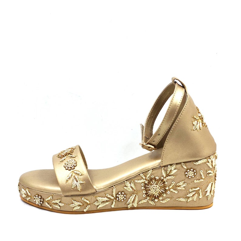 Buy Gold Vegan/synthetic Leather Women Wedges Bridal Wedges Bridal ...