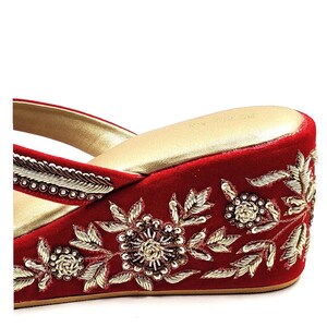 Ethnic Indian Women Red Suede Vegan Leather Shoe With Embroidery ...