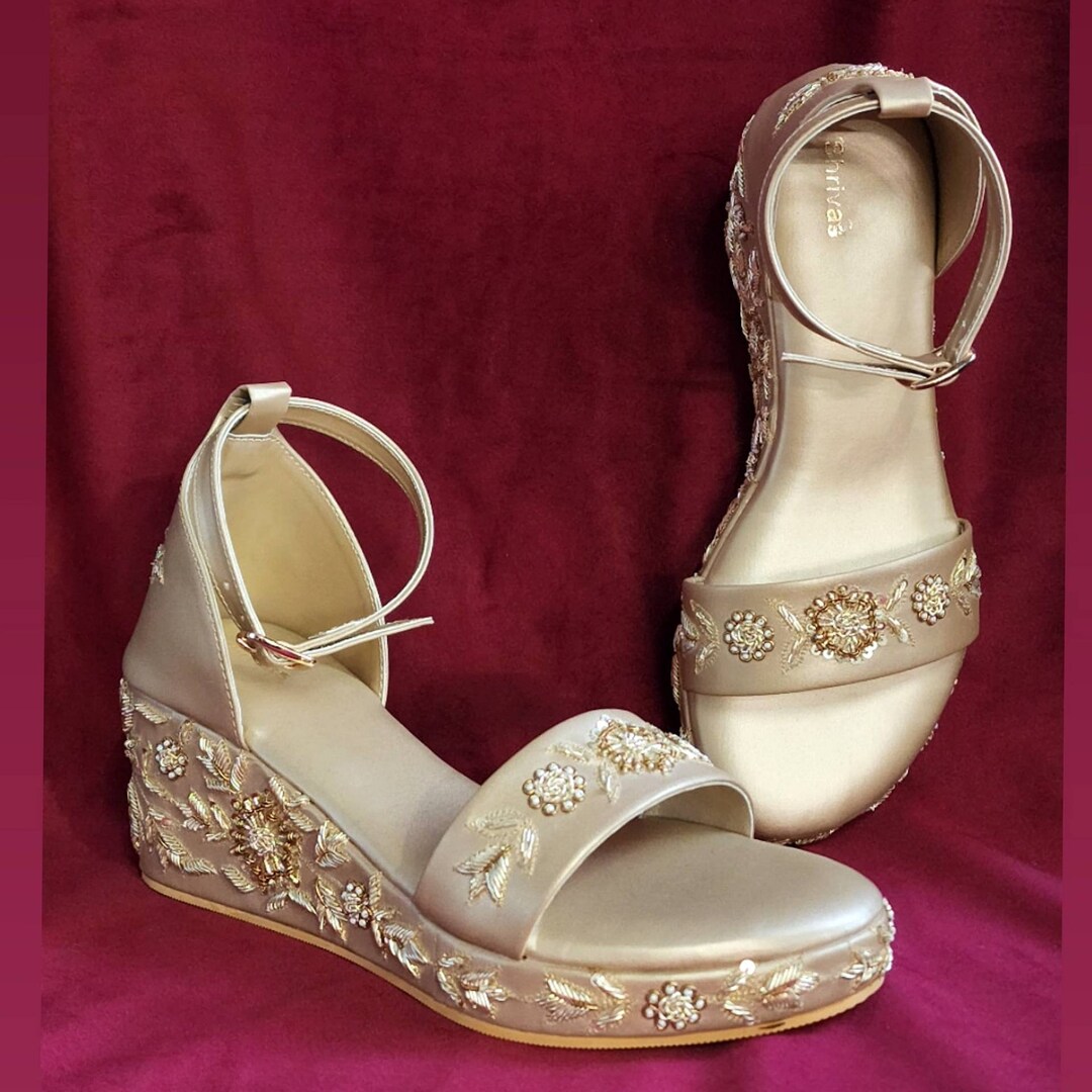 Buy Gold Vegan/synthetic Leather Women Wedges Bridal Wedges Bridal ...