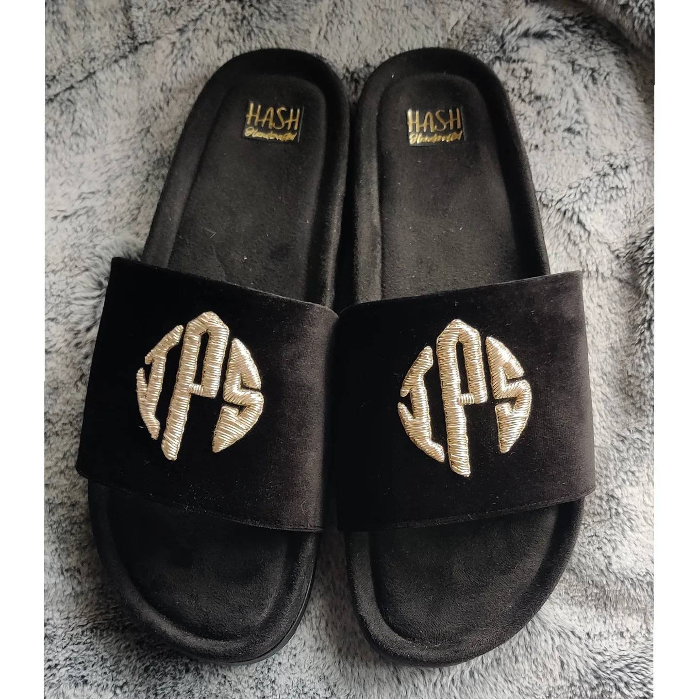 Initial Embroidery Men Black Velvet Slippers Slipon Shoe - Etsy