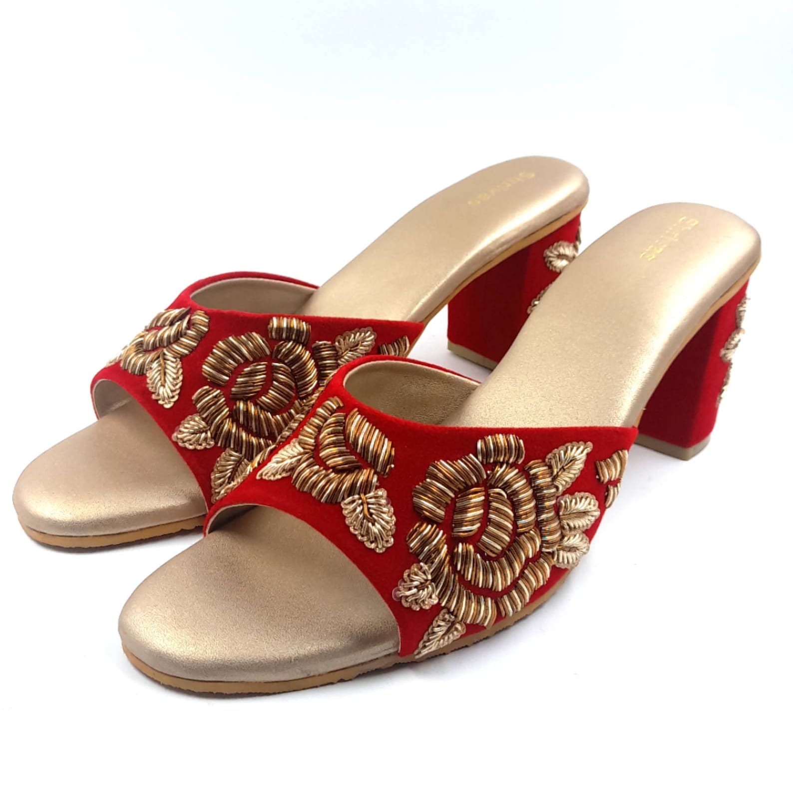 Ethnic Indian Women Red Suede Heel With Embroidery Wedding - Etsy