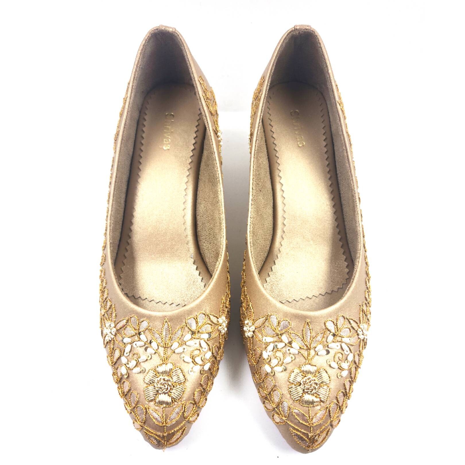 Women Gold Vegan Leather Mule Heel Hand Embroidery Indian Ethnic Heel ...