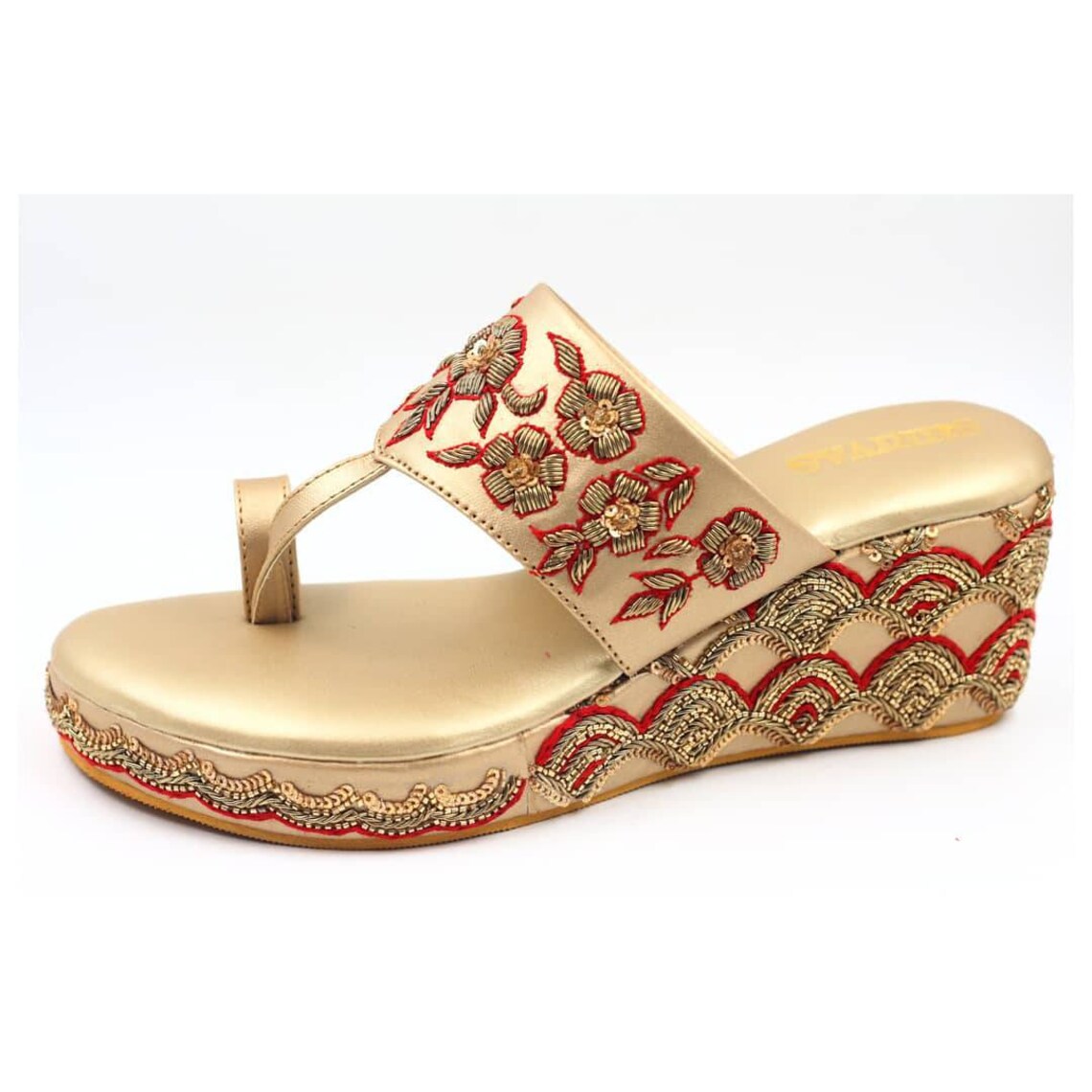 Ethnic Indian Bridal Women Synthetic Leather Gold Wedges With - Etsy UK