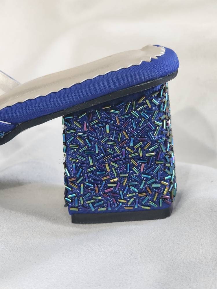 Royal Blue Wedding Strappy Heels Women Bridal Block Heels - Etsy