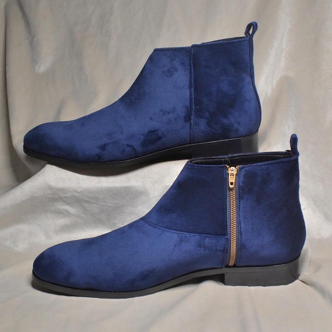 Men Handmade Low Ankle Velvet Boots | Men Chain Boots | Men Velvet ...