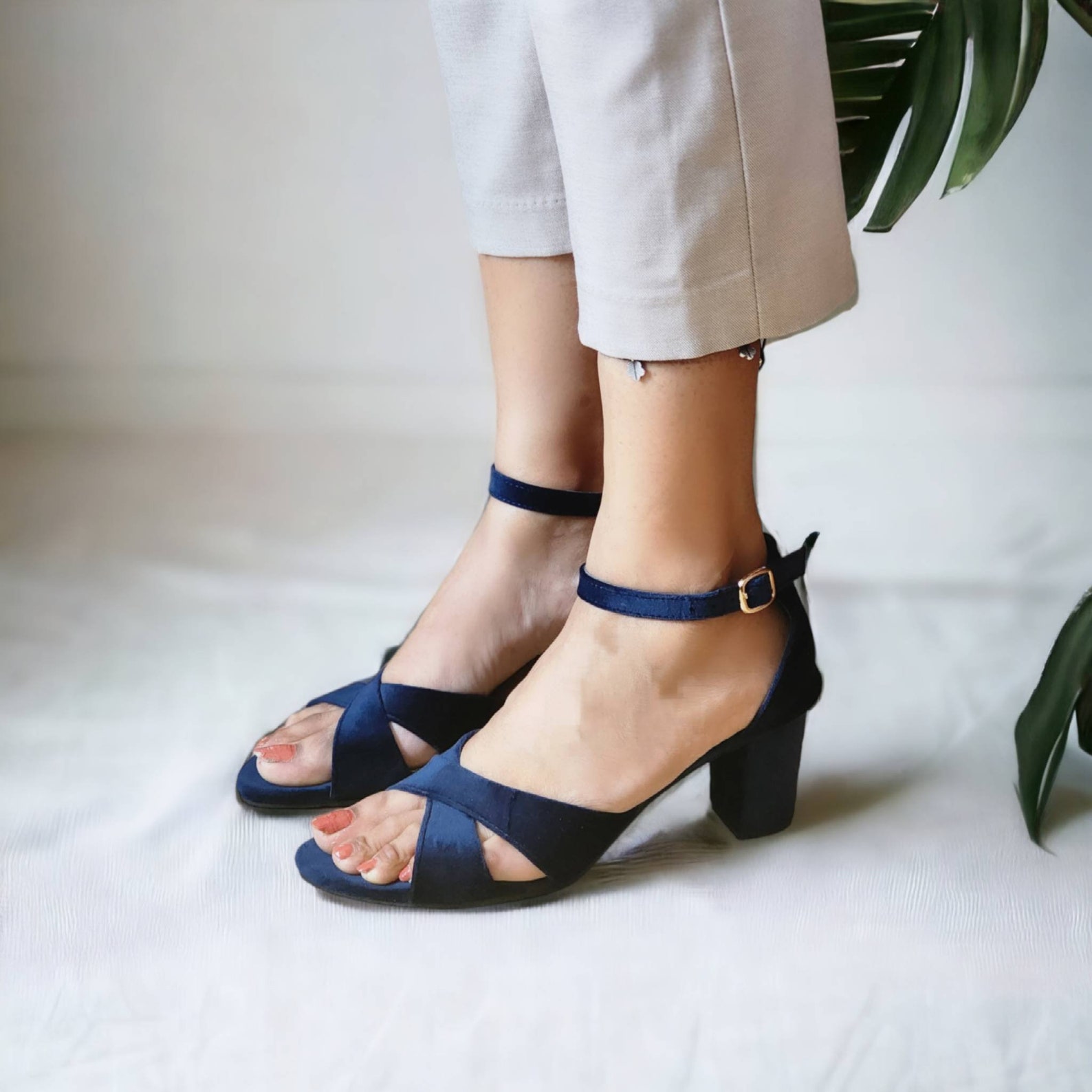 Navy Blue Velvet Wedding Heels, Bridal Bridesmaid Sandals - Etsy