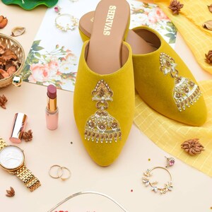 Embroidered Suede Mules, Mustard Babouche, Vegan Indian Footwear - Etsy
