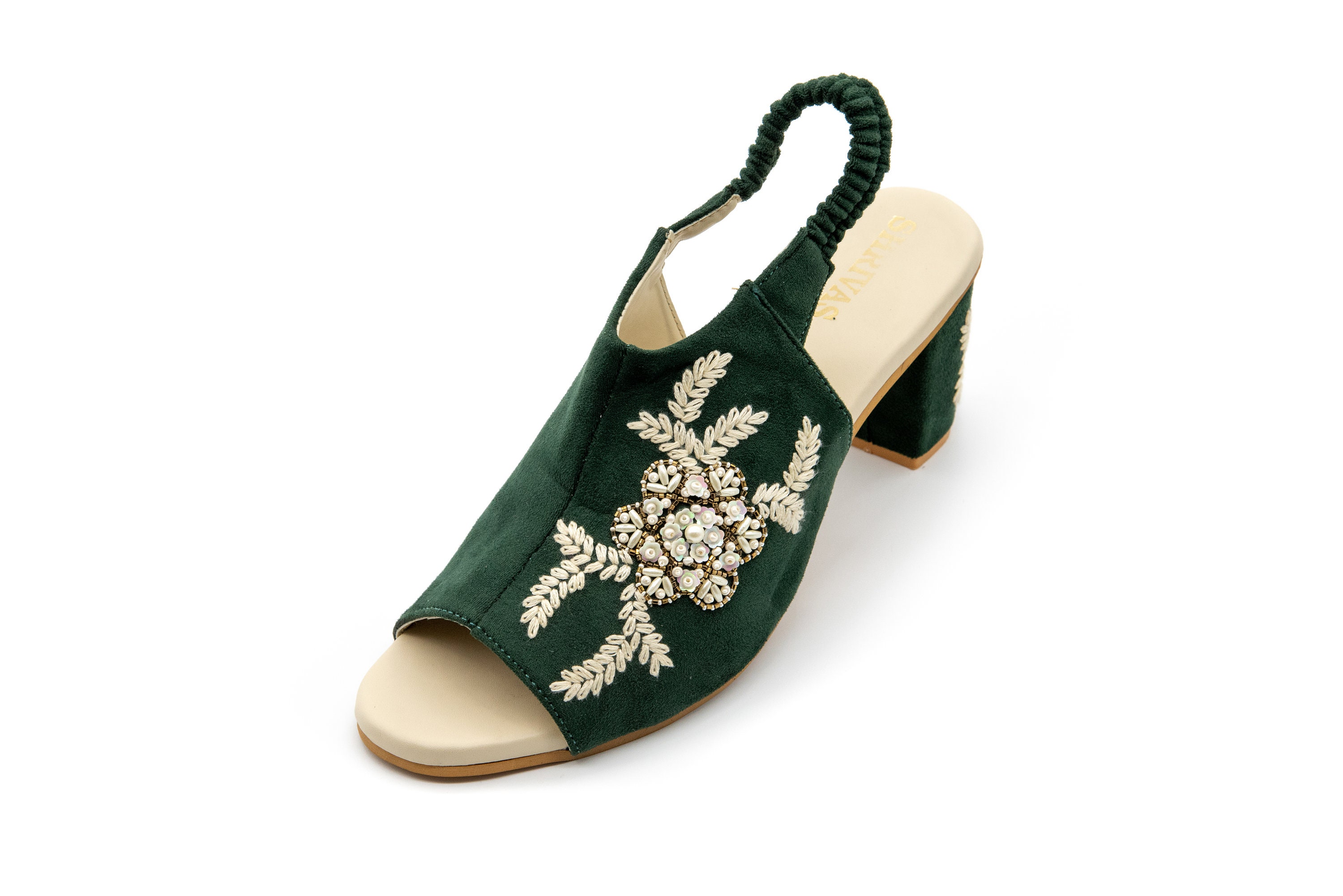 Green Suede Designer Women Handcrafted Heels Footwear With - Etsy