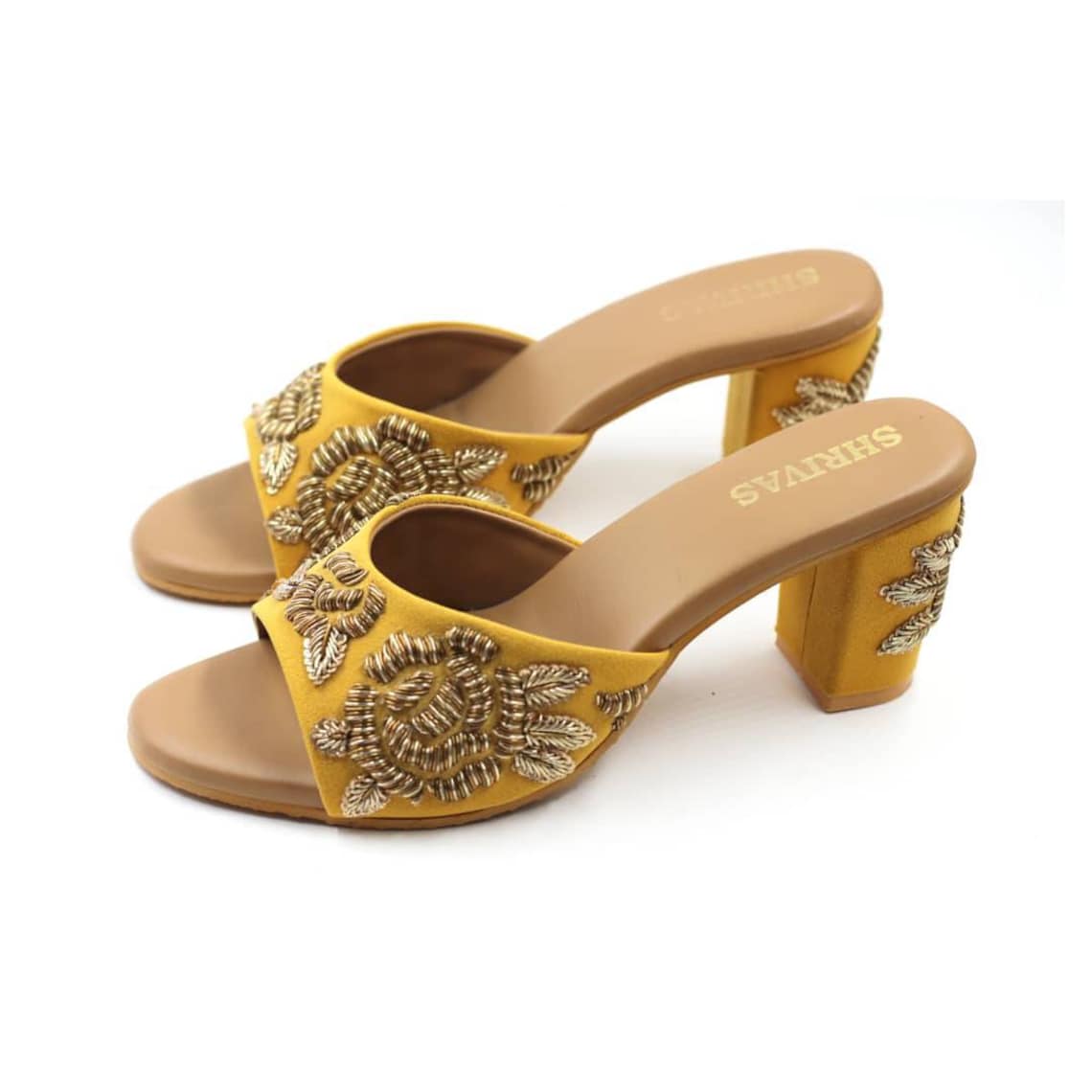 Ethnic Indian Women Mustard Heel With Embroidery Wedding Heels Bridal ...