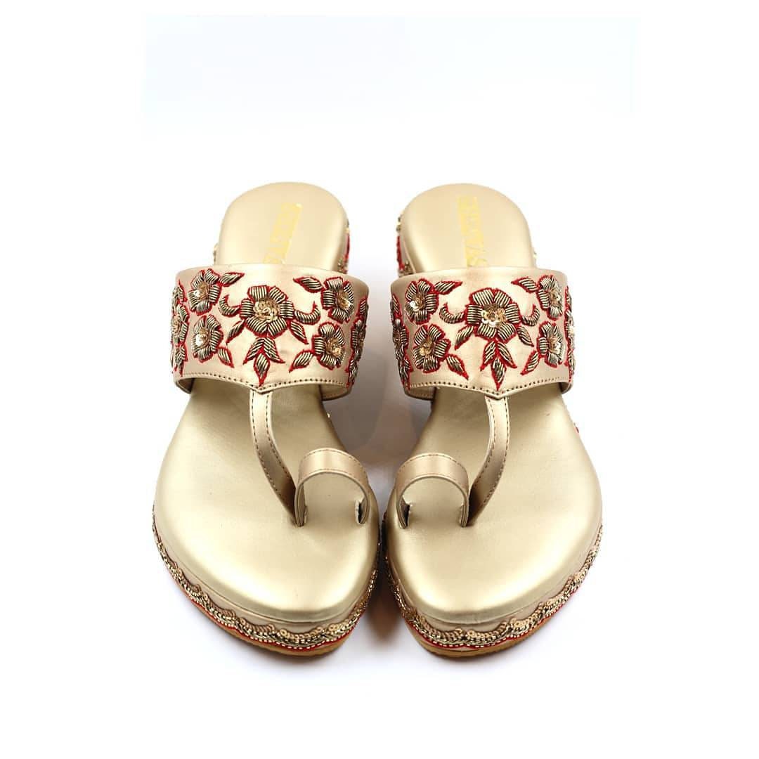 Ethnic Indian Bridal Women Synthetic Leather Gold Wedges With - Etsy UK