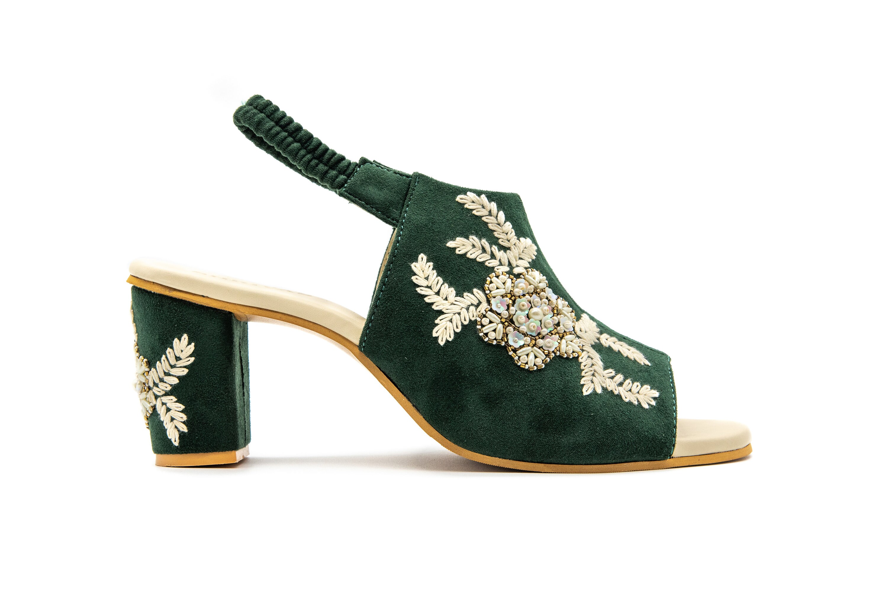 Green Suede Designer Women Handcrafted Heels Footwear With - Etsy