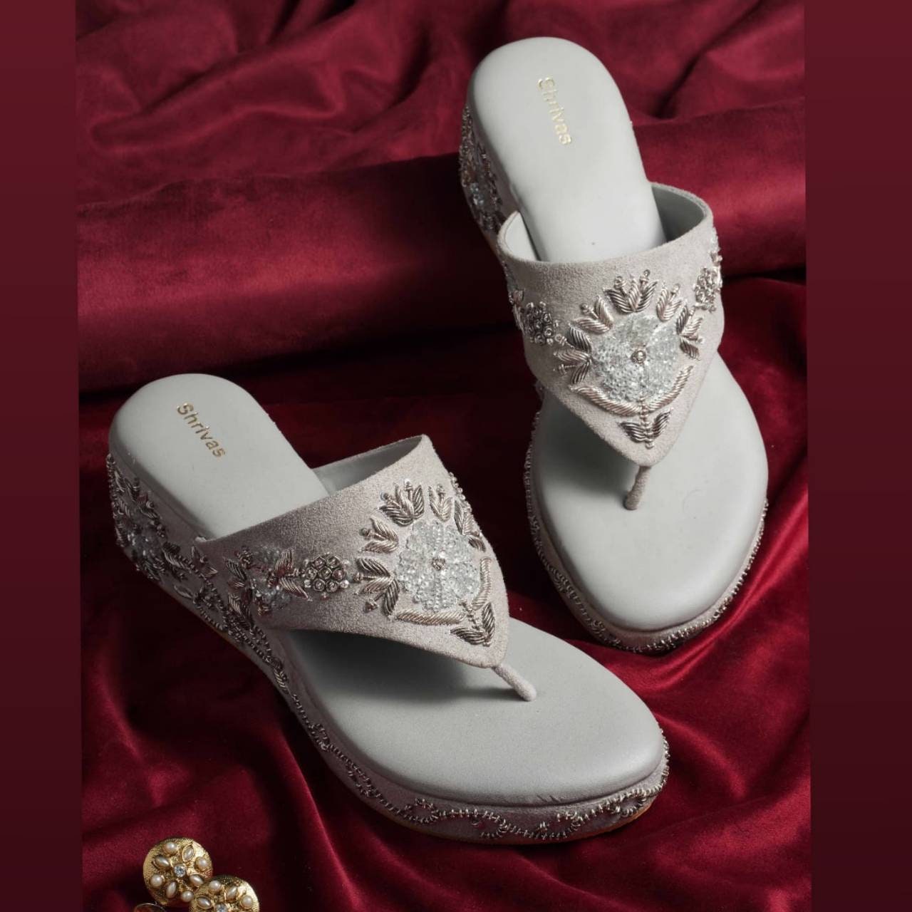 Embroidered Indian Wedding Wedges: Red Velvet Bridal Heels - Etsy