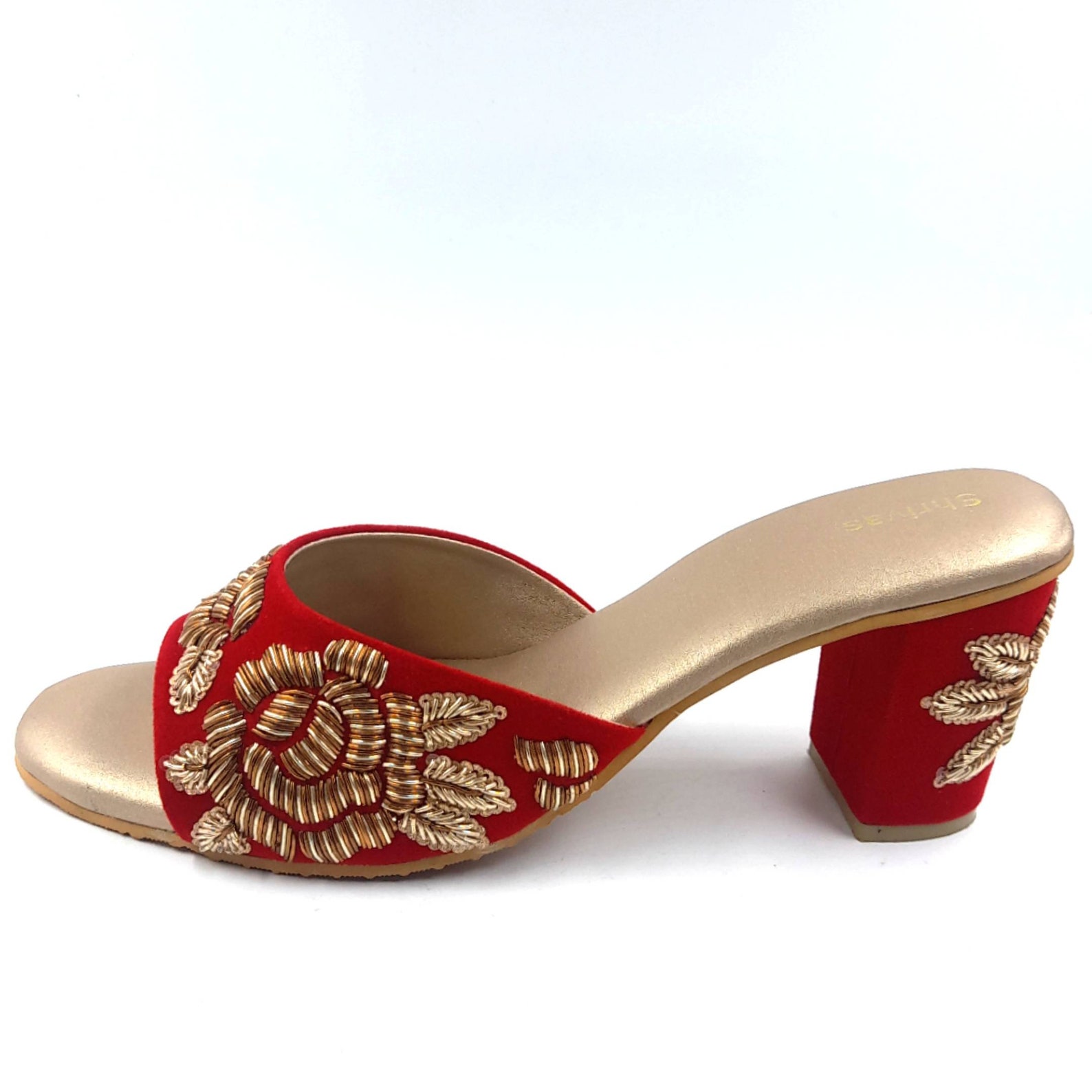 Ethnic Indian Women Red Suede Heel With Embroidery Wedding - Etsy