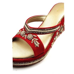 Ethnic Indian Women Red Suede Vegan Leather Shoe With Embroidery ...