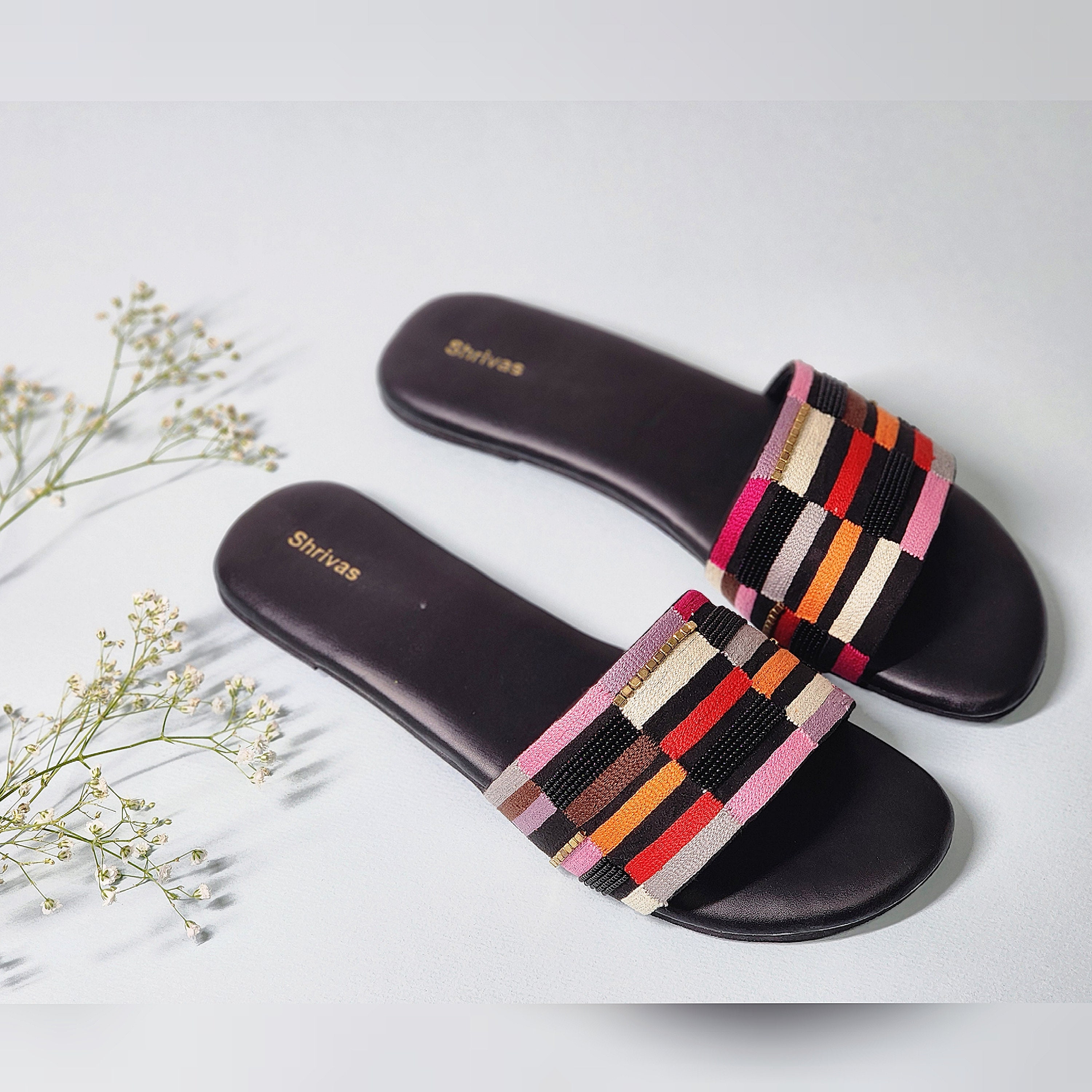 Women Handmade Black Suede Slippers, Embroidery Slippers, Black Suede ...