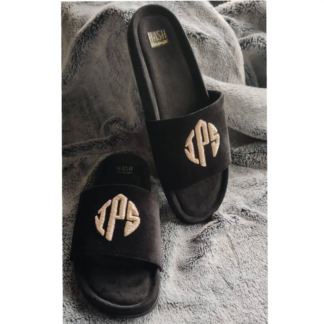 Initial Embroidery Men Black Velvet Slippers Slipon Shoe - Etsy
