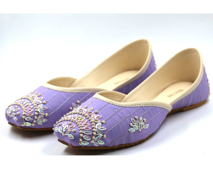 Lavender Suede/raw Silk Punjabi Jutti Indian Ethnic Jutti Shoe With ...